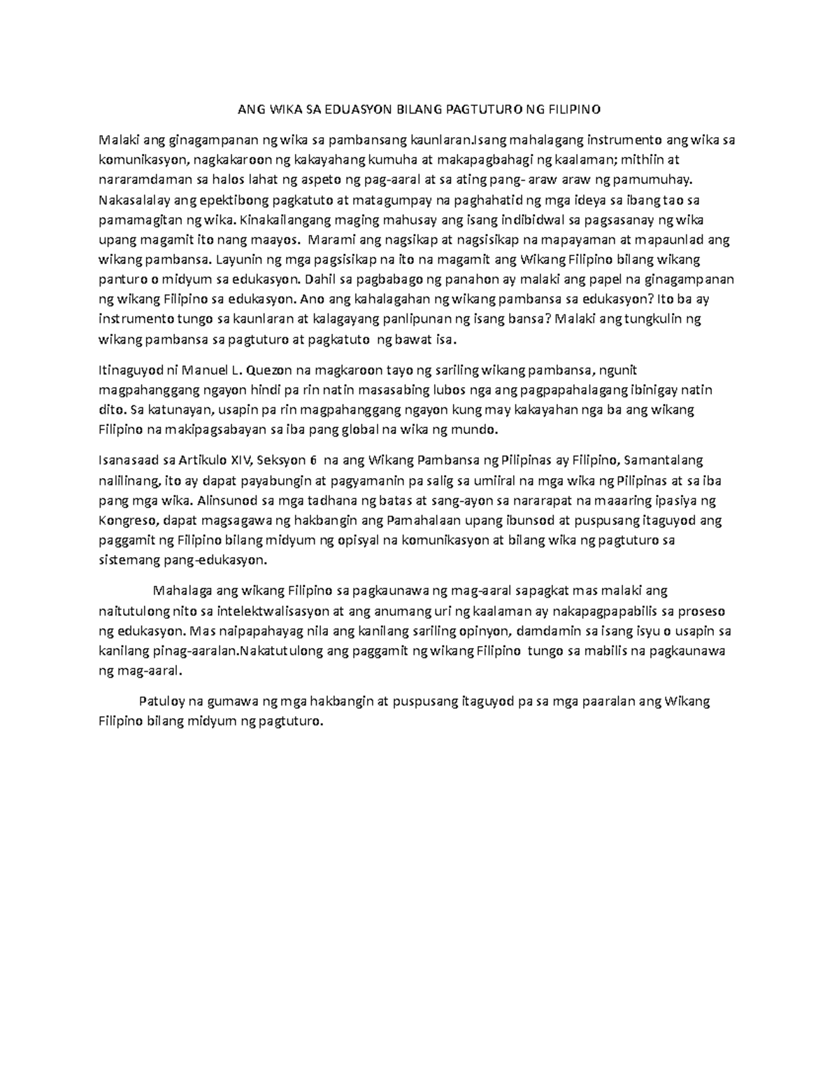 384392542 Ang Wika Sa Eduasyon Bilang Pagtuturo Ng Filipino - ANG WIKA ...