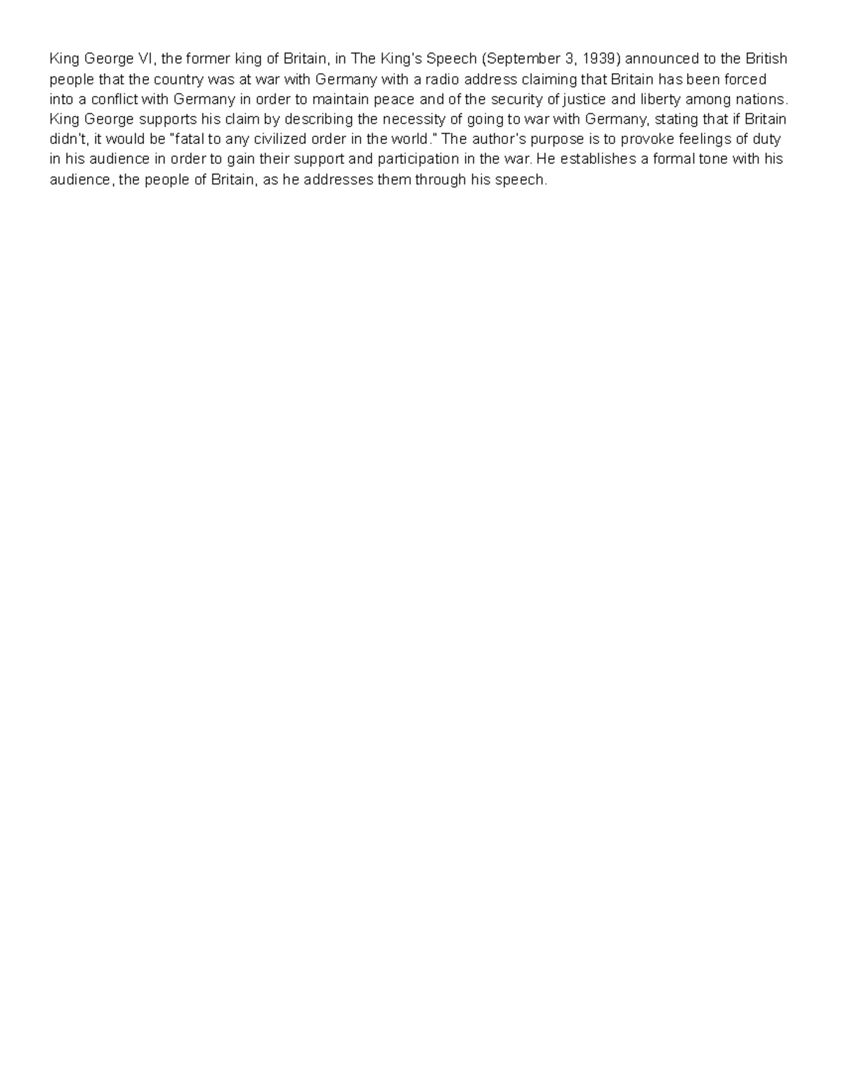 Precis - King George VI Speech - King George VI, the former king of ...