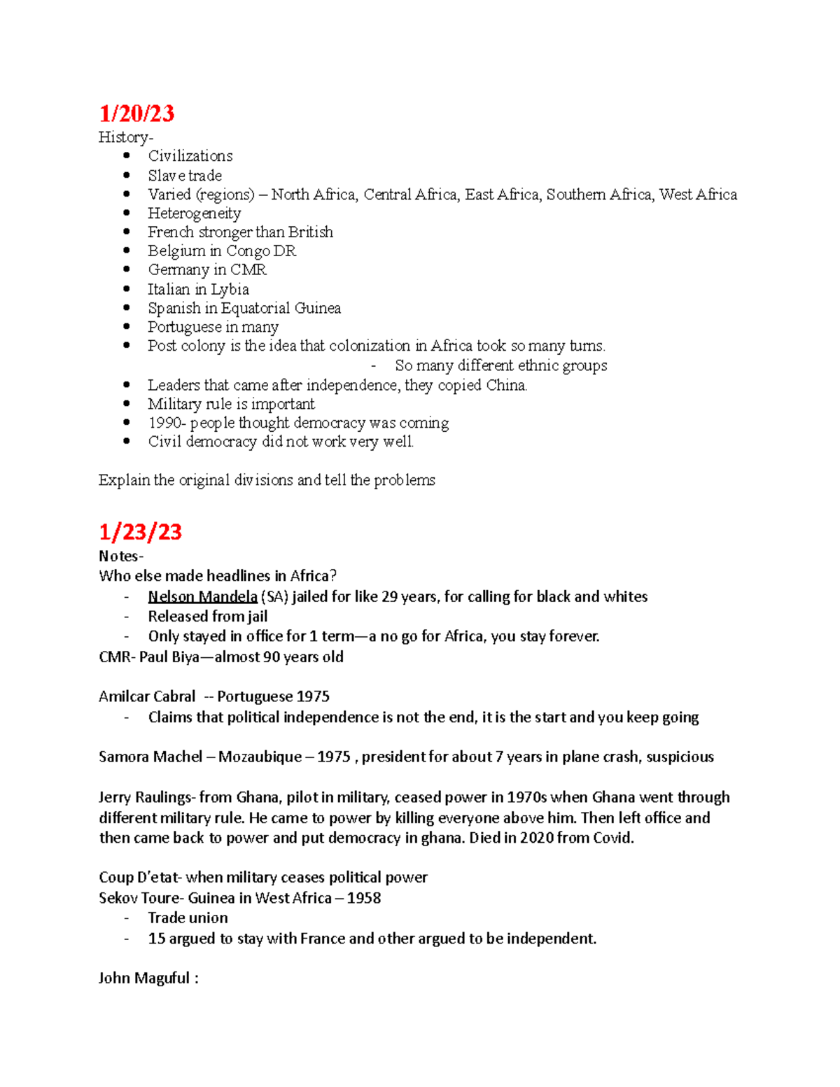 Personal Notes - 1/20/ History- Civilizations Slave trade Varied ...