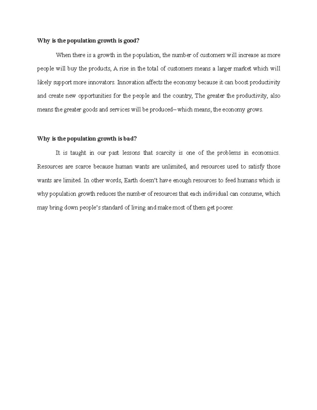 Population Growth - essay - Why is the population growth is good? When ...