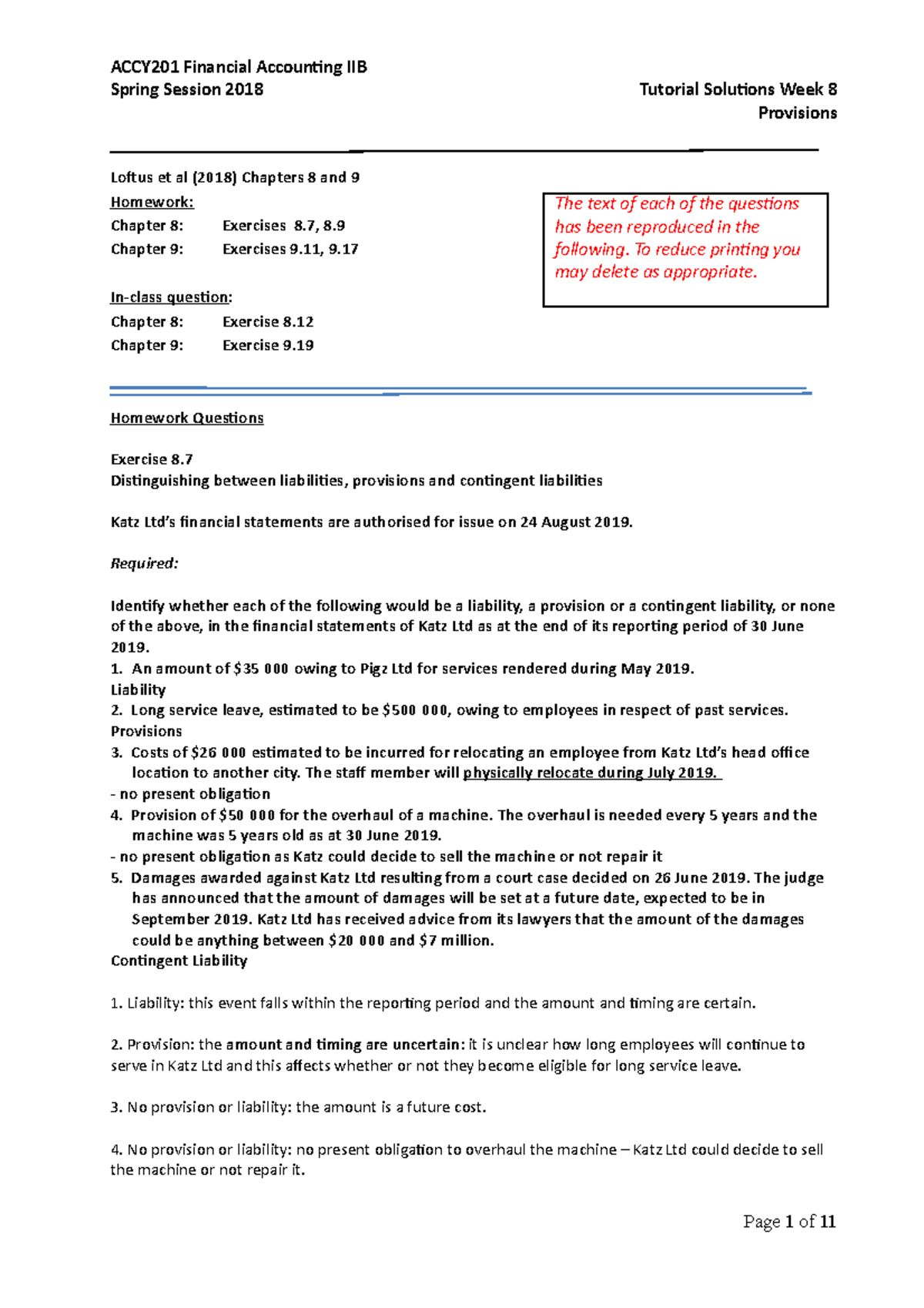 W8 tutorial solutions Provisions - Spring Session 2018 Tutorial ...