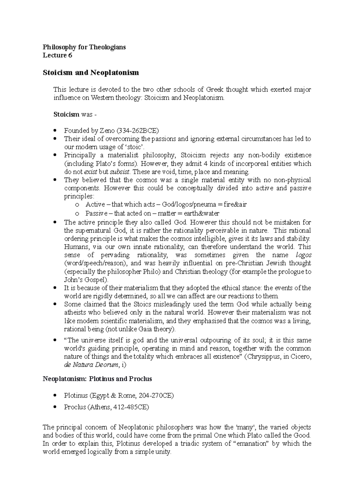 4 Stoicism and Neoplatonism Lecture Notes - Philosophy for Theologians ...