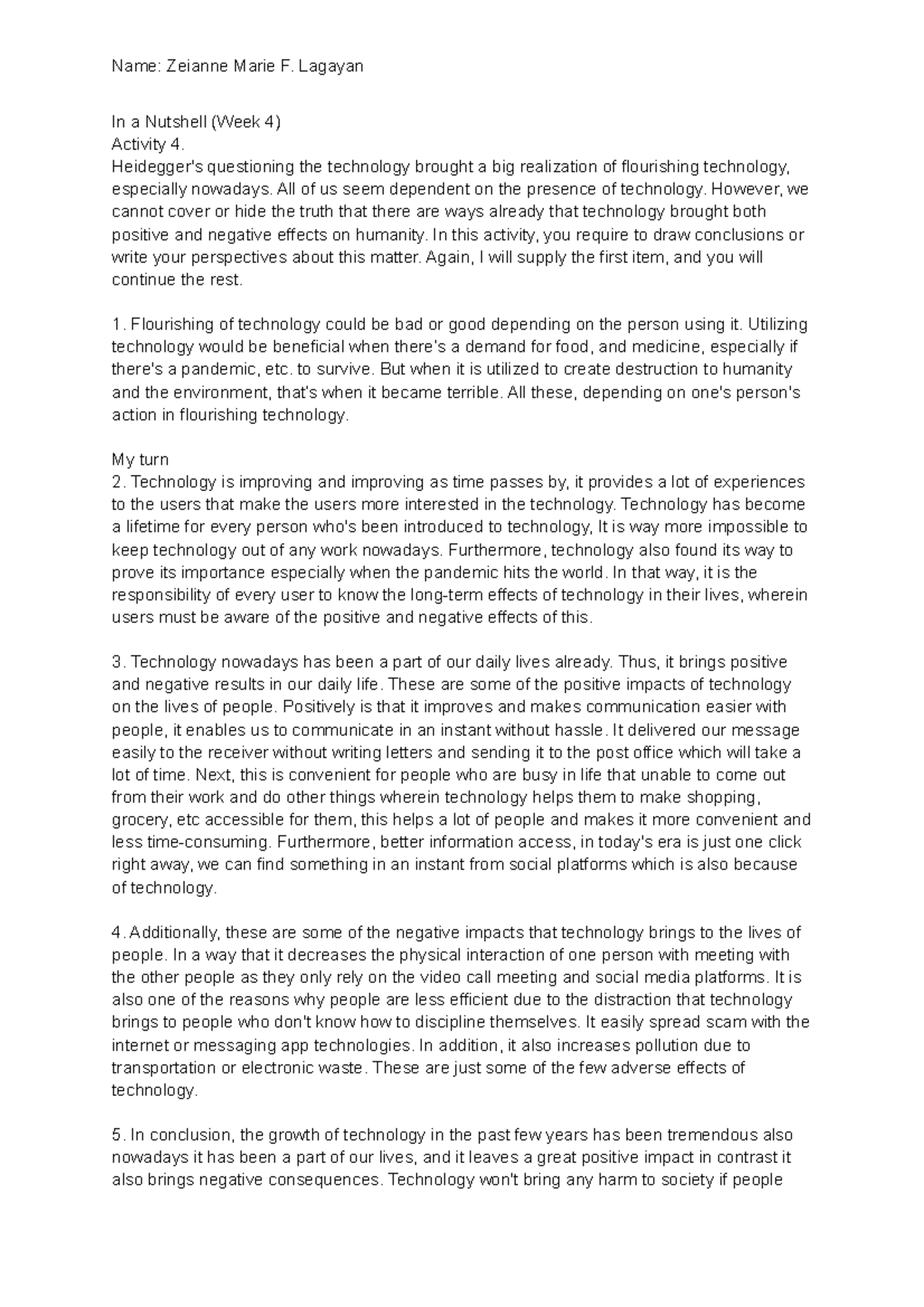 Practice Set-Week 4-5 (GE5) - Name: Zeianne Marie F. Lagayan In a ...