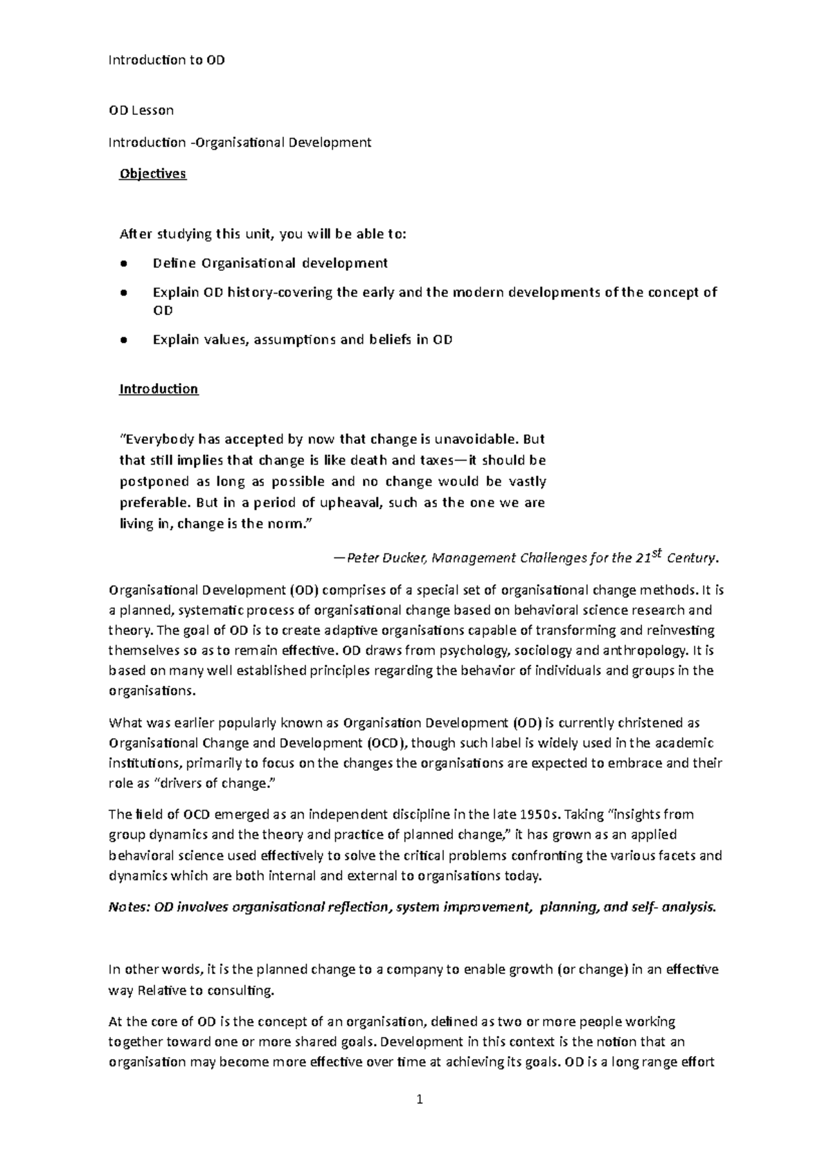 Lesson 1 introduction to OD - OD Lesson Introduction -Organisational ...