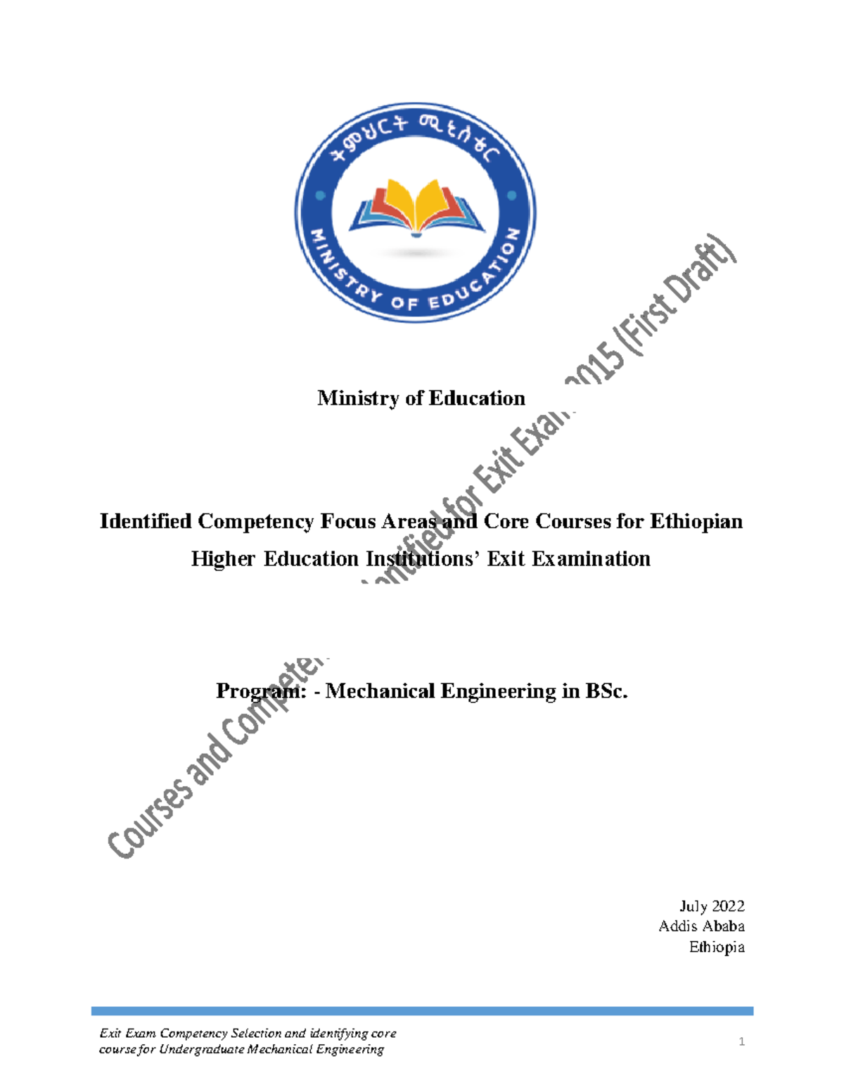 Mechanical Engineering - July 2022 Addis Ababa Ethiopia Exit Exam ...