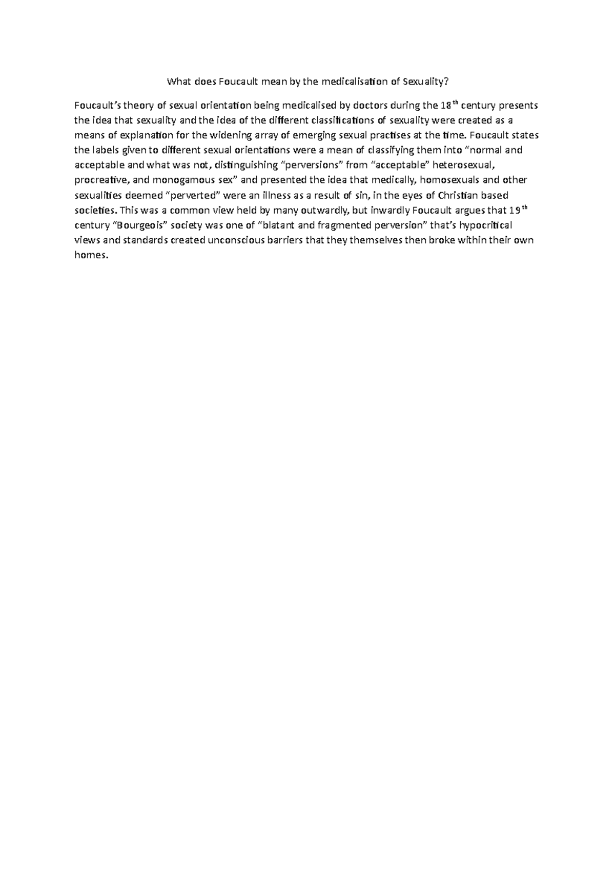 Week 4 - What does Foucault mean by the medicalisation of Sexuality ...