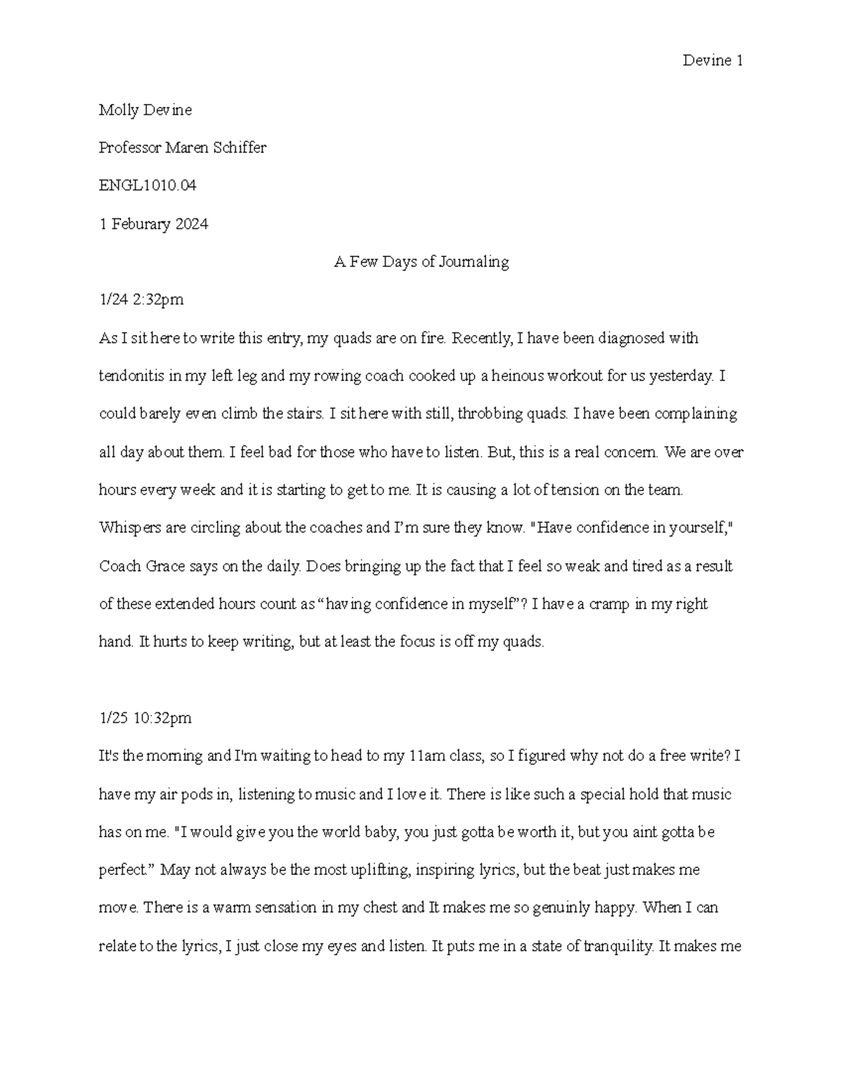 Journey Essay Final Draft - Molly Devine Professor Maren Schiffer ...