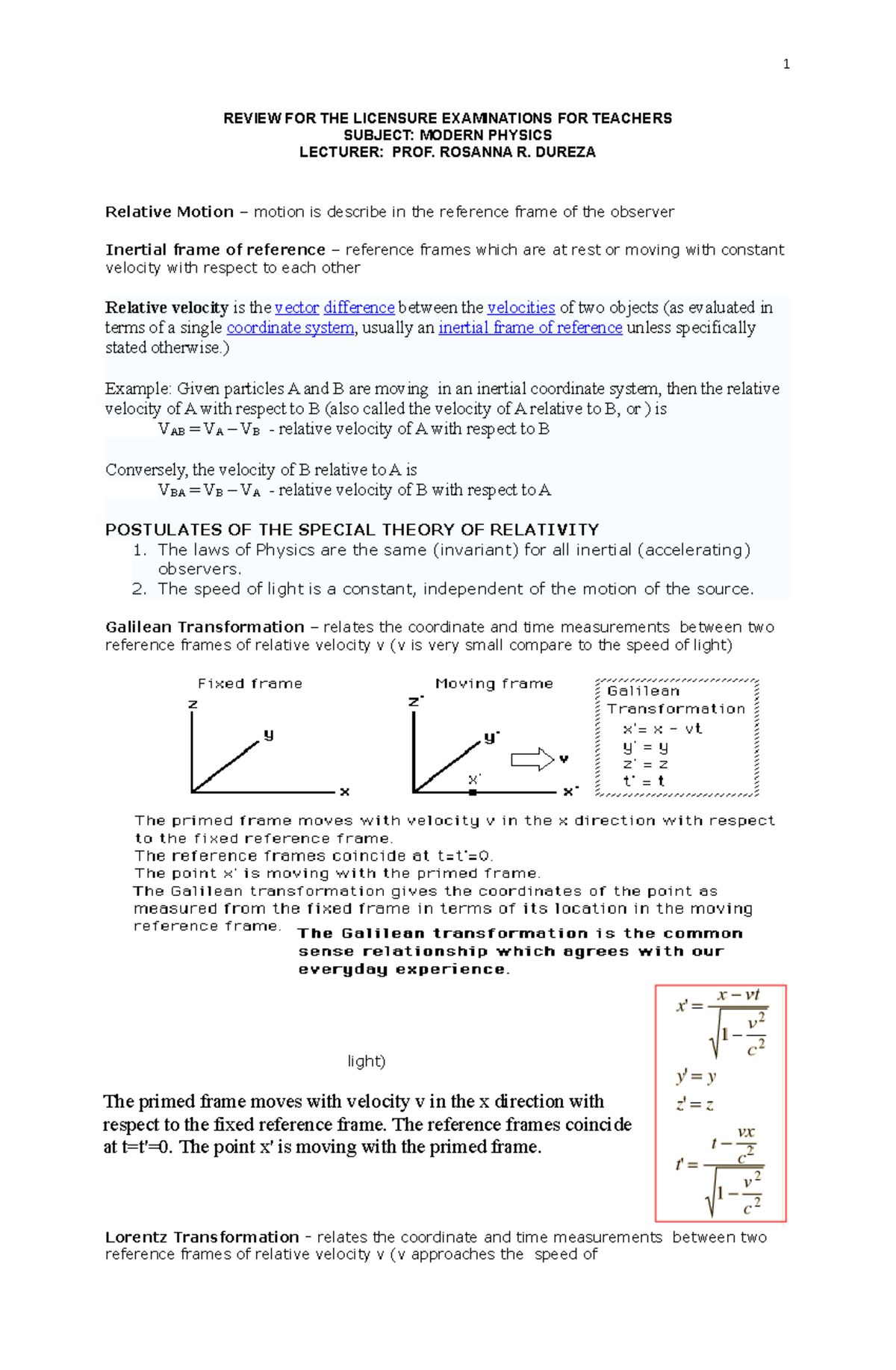 LET- Modern PHYS - ####### REVIEW FOR THE LICENSURE EXAMINATIONS FOR ...