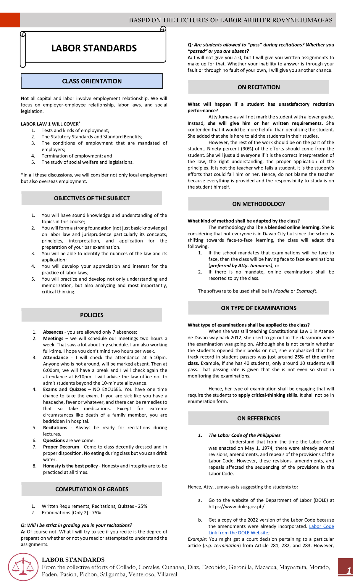 Labor Standards TSN - LABOR STANDARDS From the collective efforts of ...