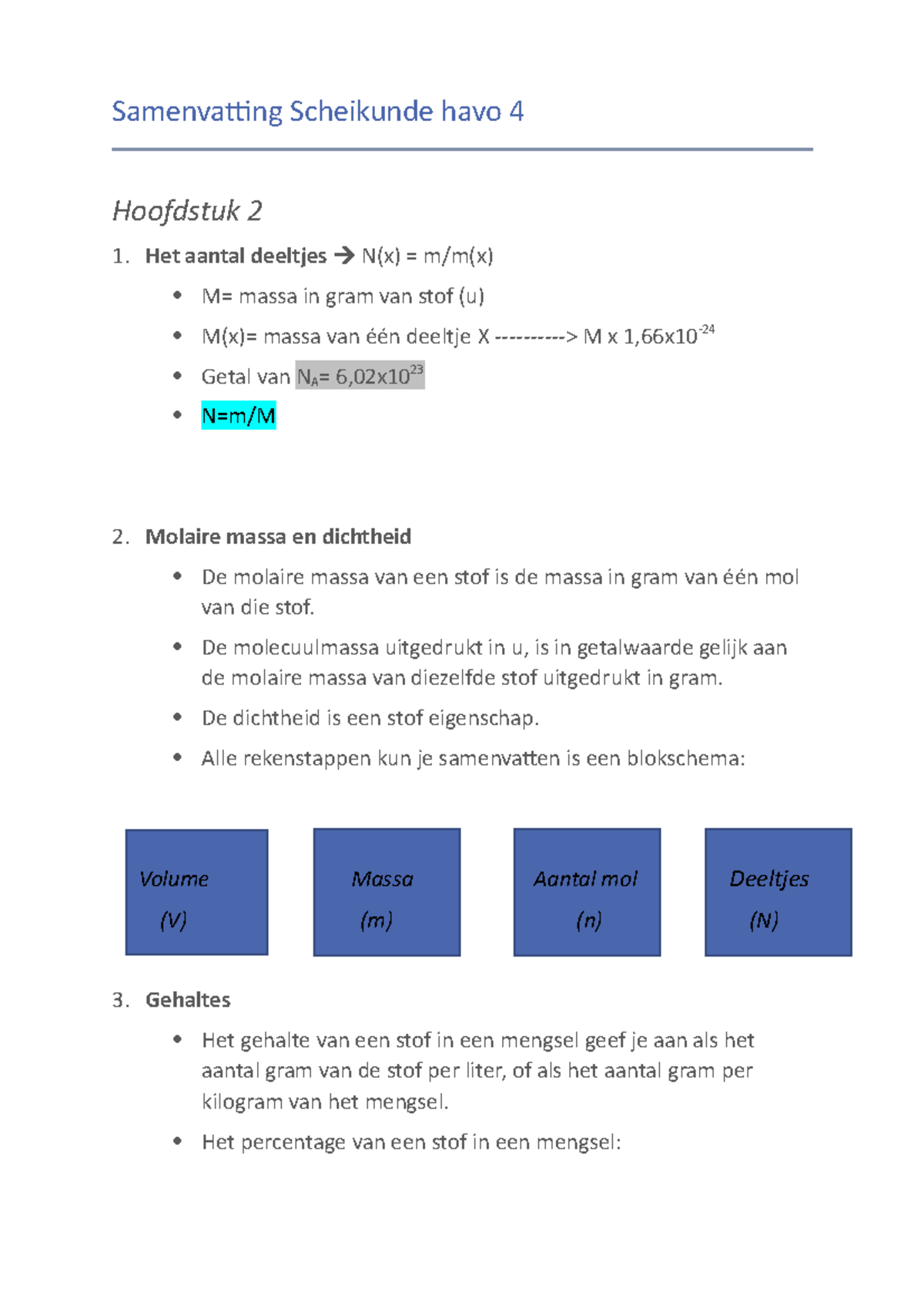 Samenvatting Scheikunde - De molecuulmassa uitgedrukt in u, is in ...