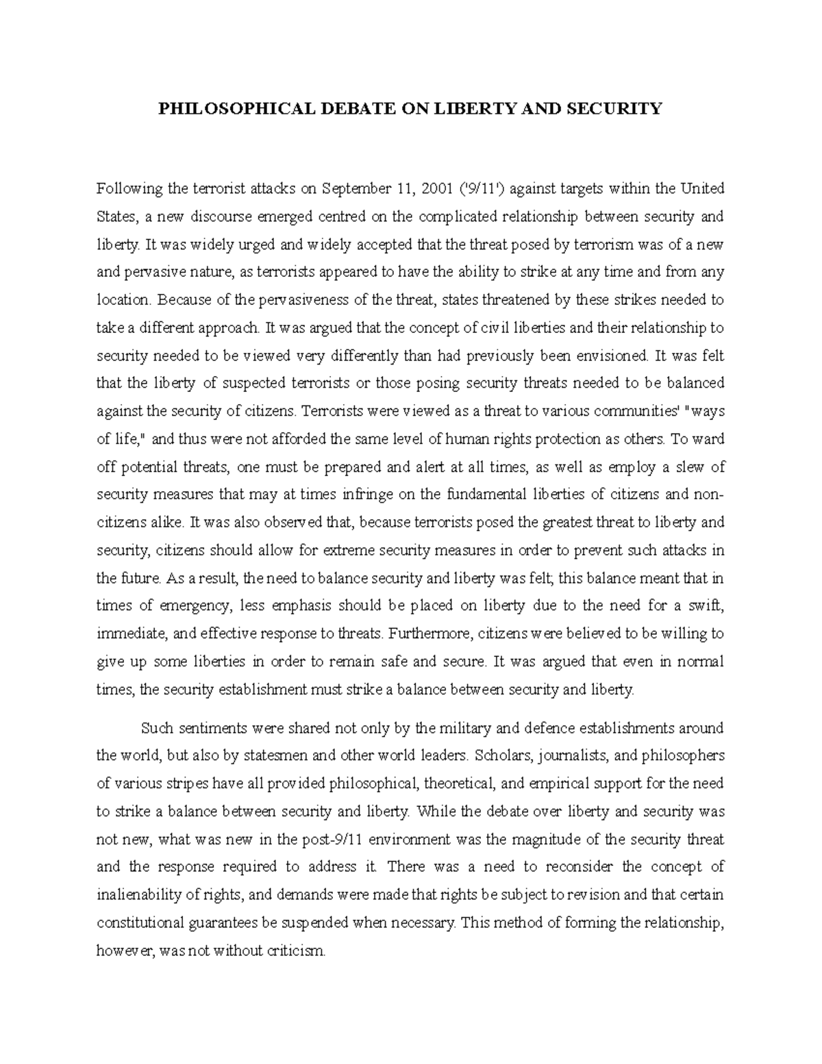 Philosophical Debate on Liberty and Security - PHILOSOPHICAL DEBATE ON ...