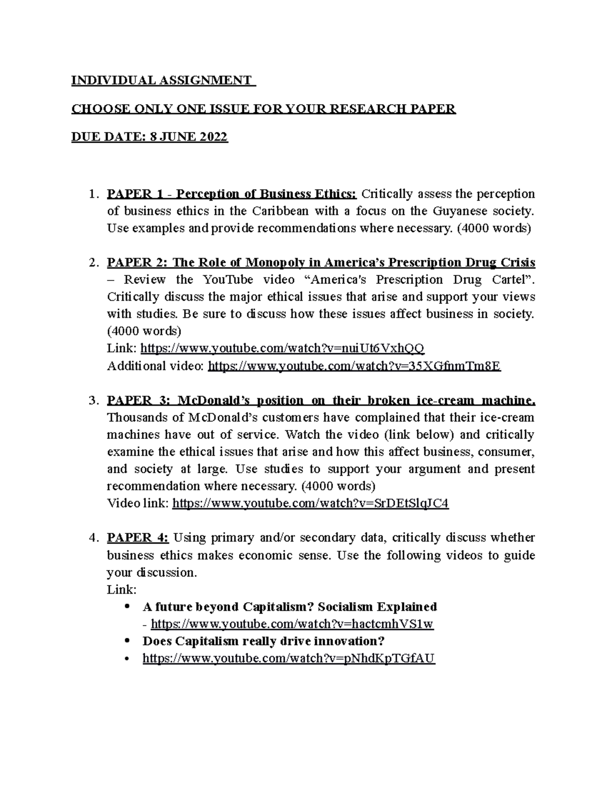 Individual Assignment - Research Paper - Ethical Issues - INDIVIDUAL ...