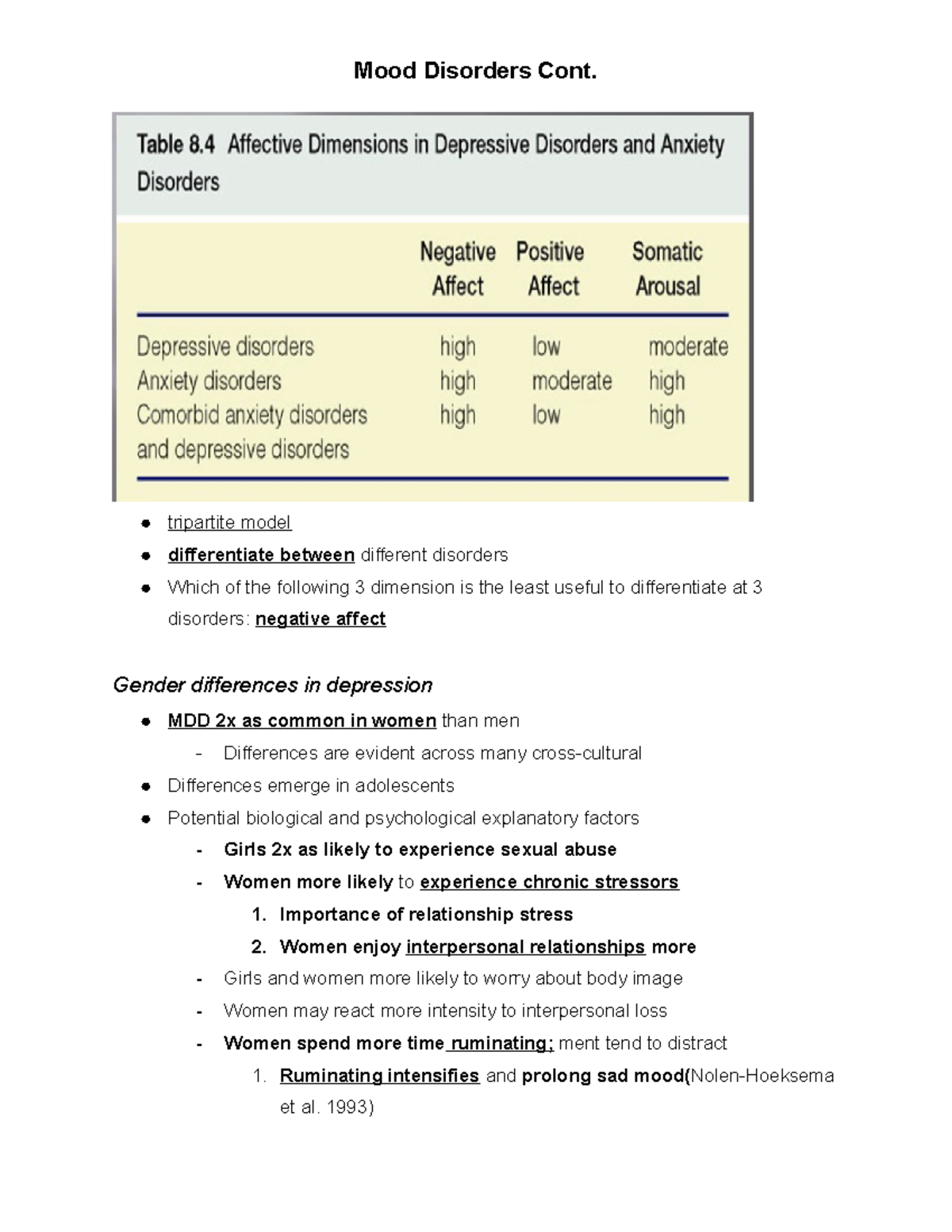 Week 8 Lecture 2 - Mood Disorders Cont. tripartite model differentiate ...