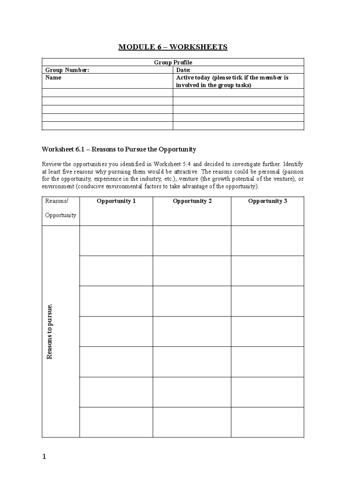 Module 6 - Worksheets-1 - MODULE 6 – WORKSHEETS Group Profile Group ...
