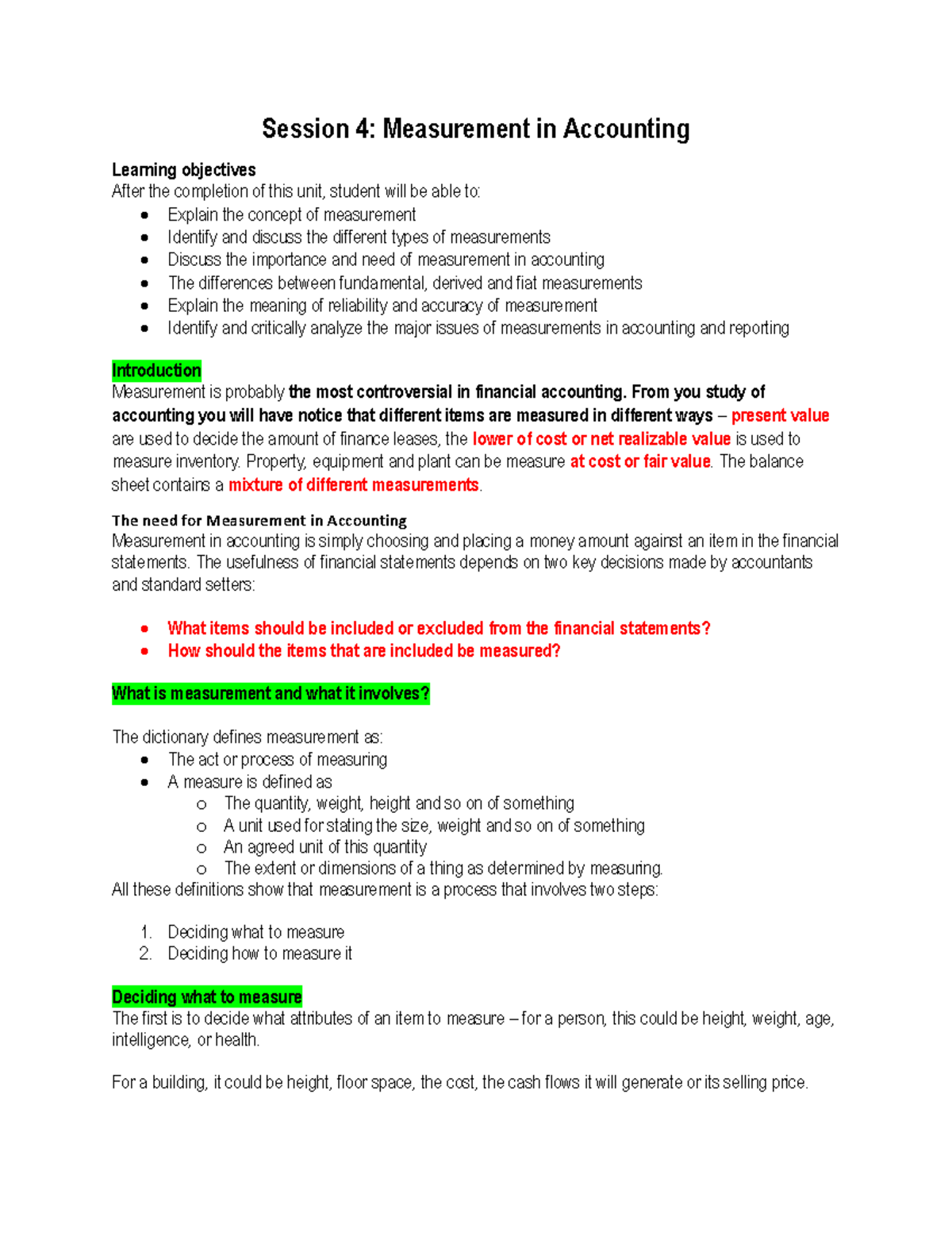 Session 4 Measurement in Accounting - Session 4: Measurement in ...