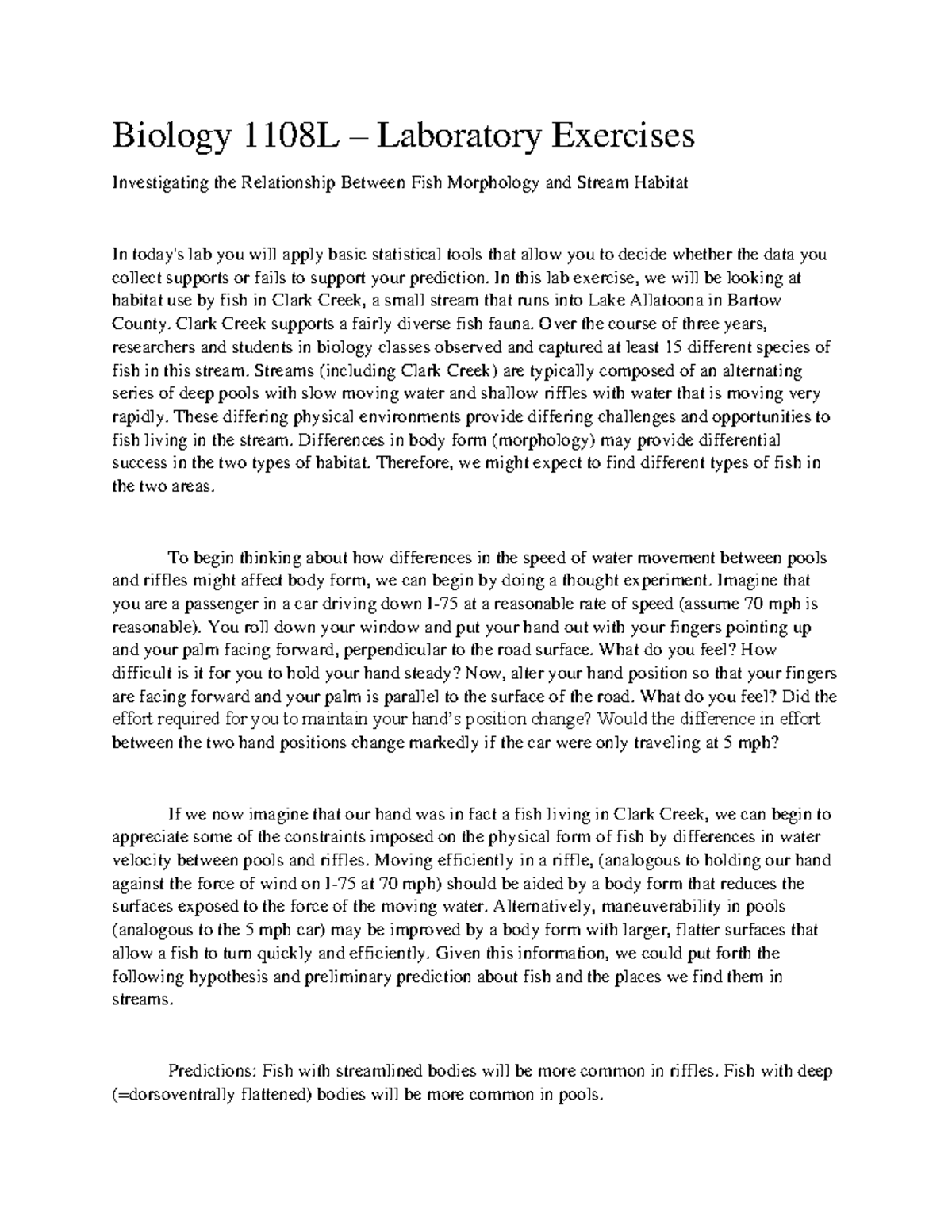 Biology 1108L – Laboratory Exercises, Investigating the Relationship ...