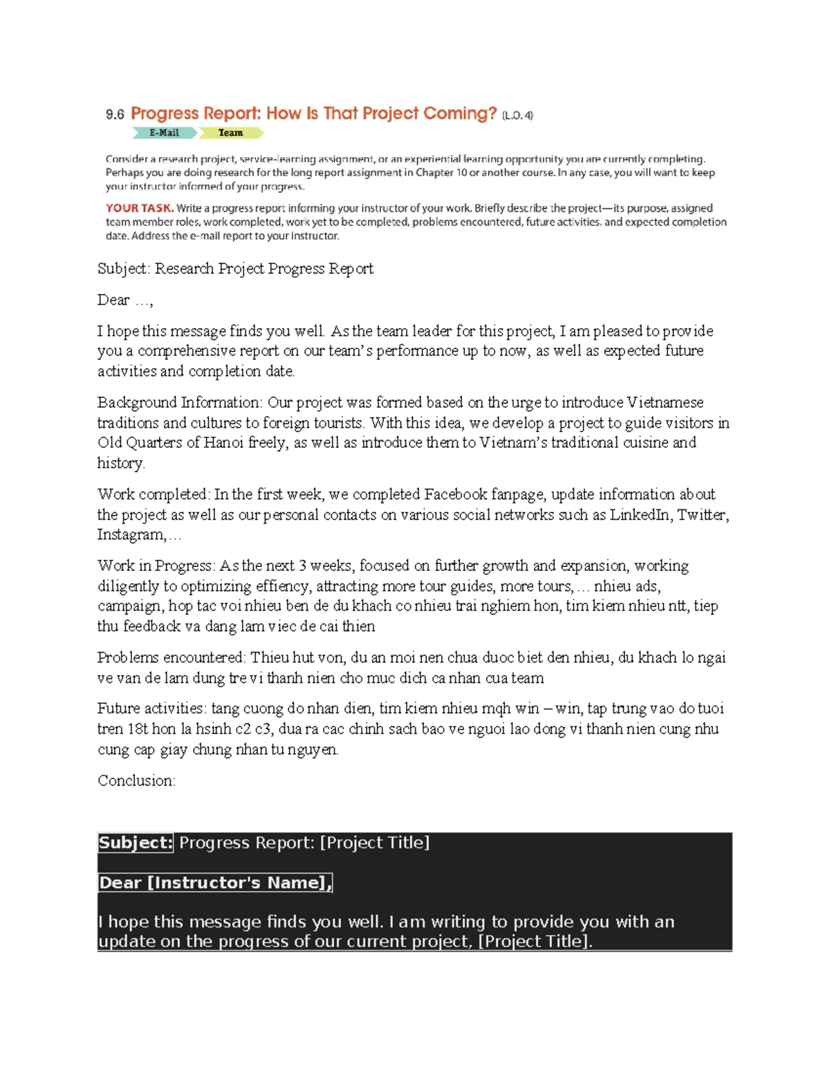 Writing practice - reports - Subject: Research Project Progress Report ...