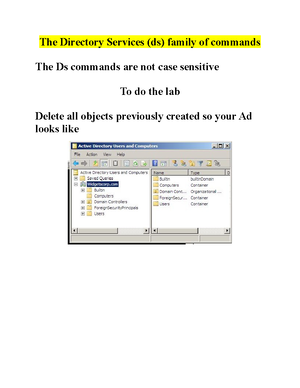 LAb 2 Active Directory Objects - Lab# 2: Creating and Managing Active Directory Objects CST2405 ...