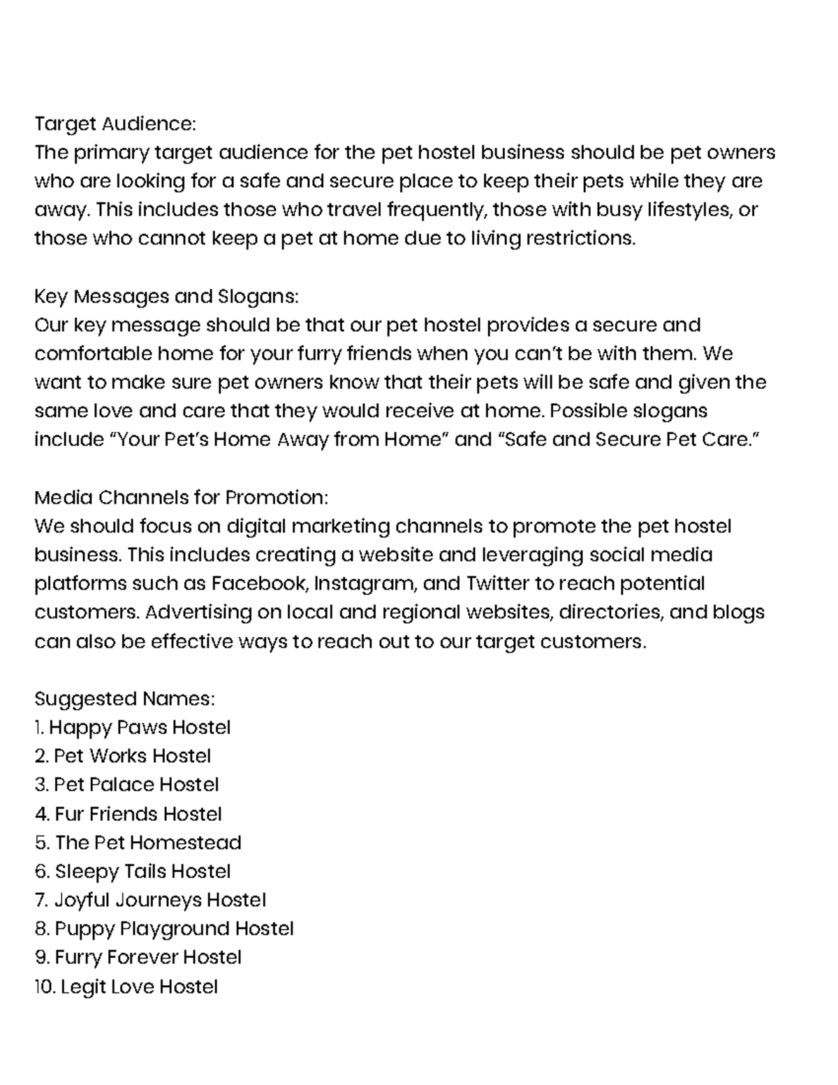 Pet Hostel Business Assignment - Target Audience: The primary target ...