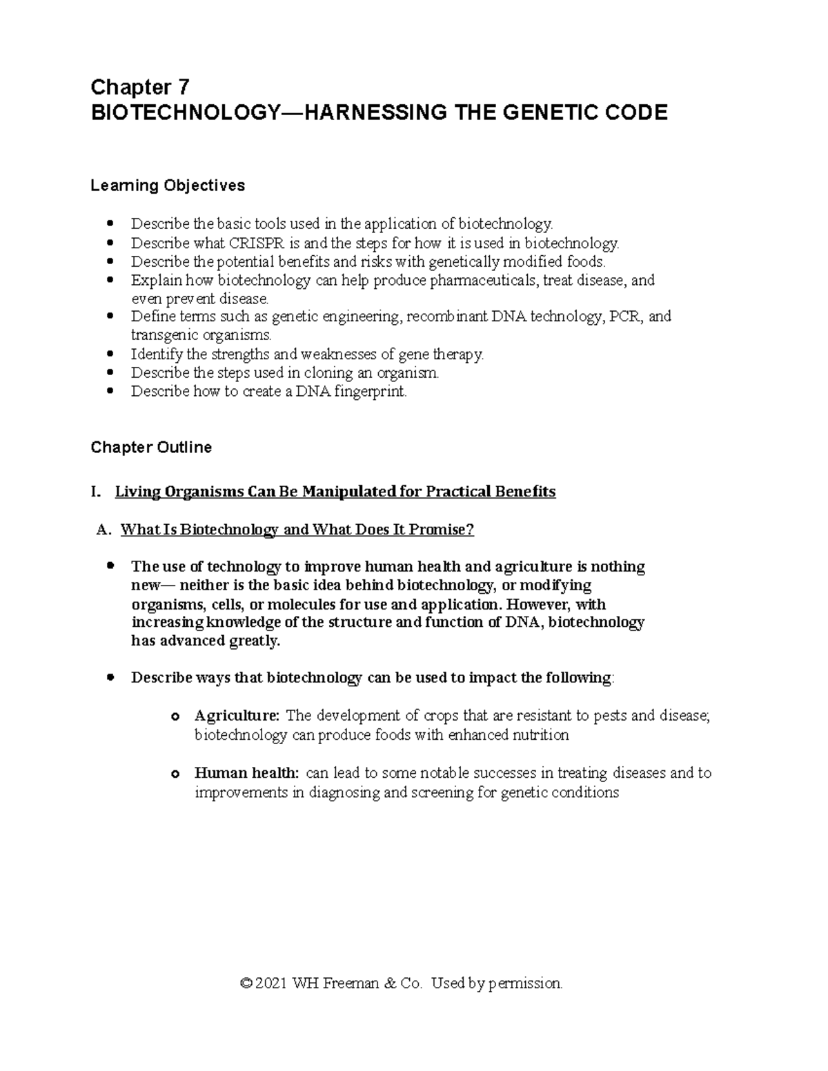Ch 7 SSG - Chapter 7 SSG - Chapter 7 BIOTECHNOLOGY—HARNESSING THE GENETIC CODE Learning ...