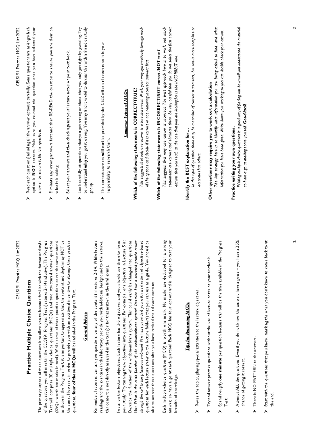CELS191 MCQ Practice Pool 2022 - CELS191 Practice MCQ List 2022 1 Practice Multiple Choice ...