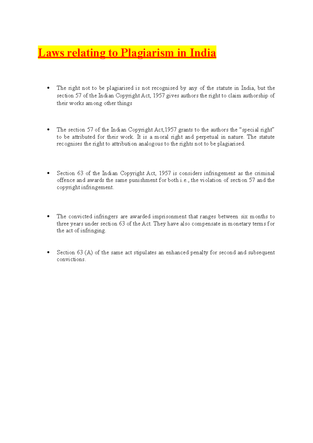 Laws relating to Plagiarism in India - It is a moral right and ...