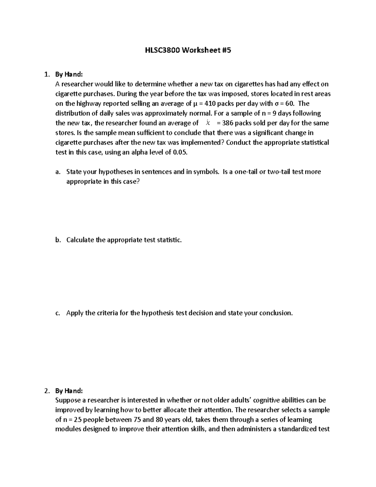 Worksheet 5 - practice problems - HLSC3800 Worksheet By Hand: A ...