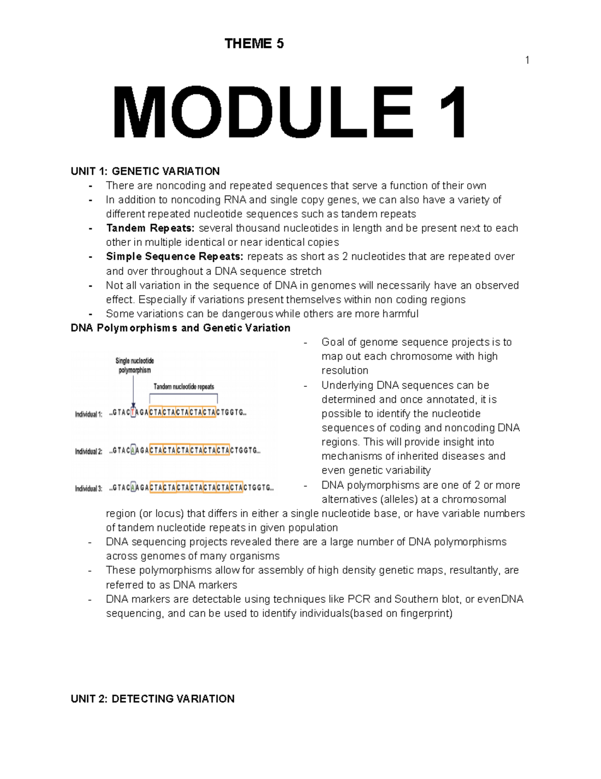 Theme 5 Module 1 & 2 - 1 MODULE 1 UNIT 1: GENETIC VARIATION There are ...