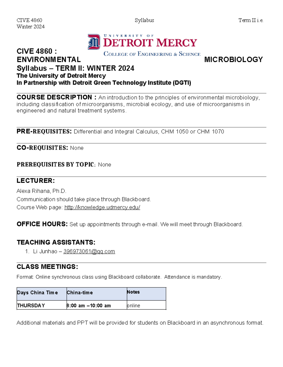 DGTI CIVE 4860 Syllabus 2024 - Winter 2024 CIVE 4860 : ENVIRONMENTAL ...