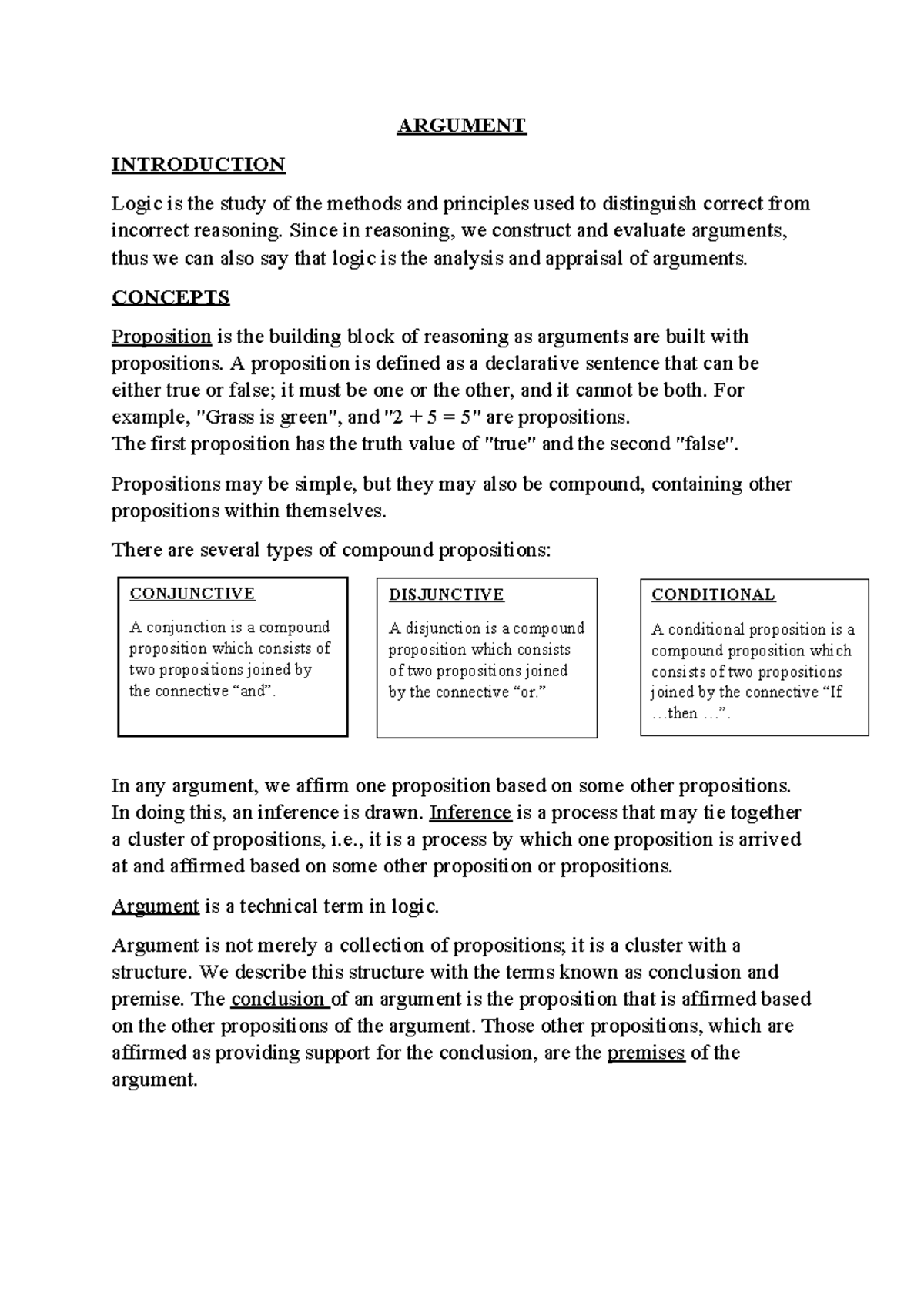 Logic: Argument - ARGUMENT INTRODUCTION Logic is the study of the methods and principles used to ...