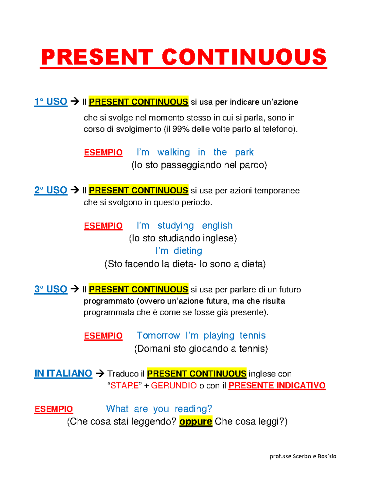 PRESENT CONTINUOUS grammatica inglese - 1° USO → Il PRESENT CONTINUOUS ...