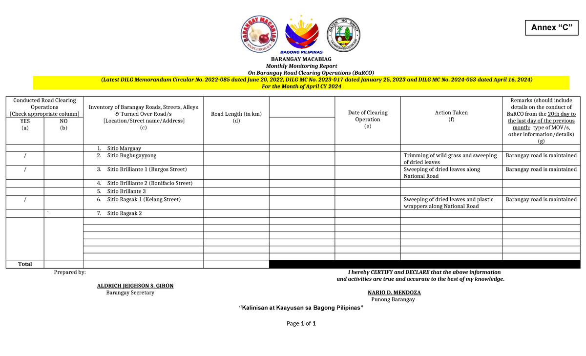 Annex-C Barangay-Ba RCO-Monthly-Monitoring-Report-Template-with-PBs ...