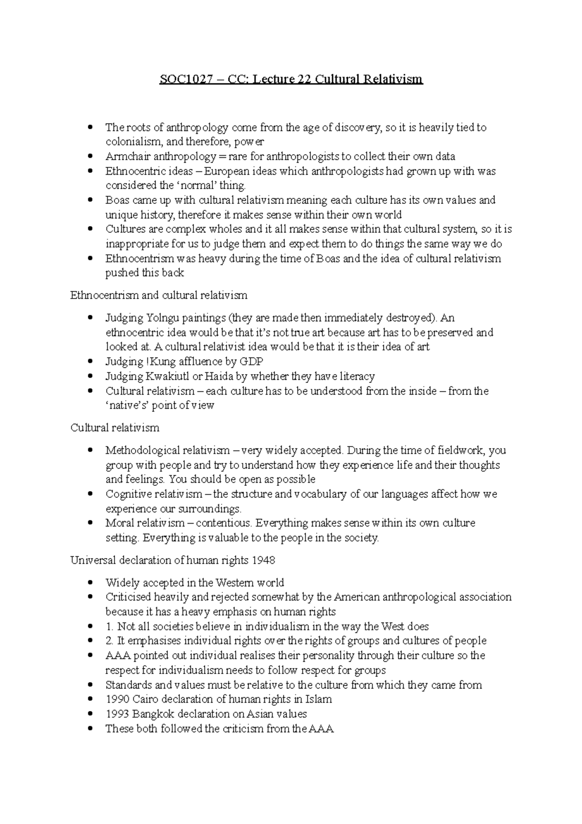 Lecture 22 Cultural Relativism - SOC1027 – CC: Lecture 22 Cultural ...