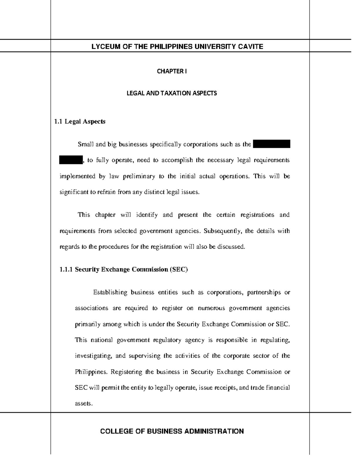 6. Chapter-1. Legal and Taxation Aspect (Sample) - Feasibility Study ...