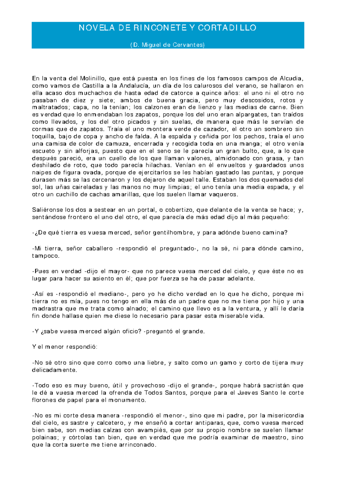 Rinconete y Cortadillo - N OVELA D E RI N CON ETE Y CORTAD I LLO ( D ...