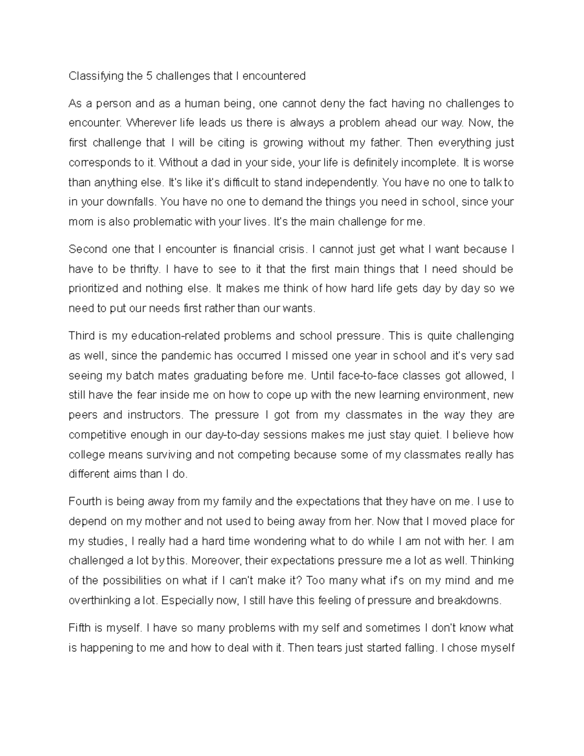 Literature 10 Classifying - Classifying the 5 challenges that I ...