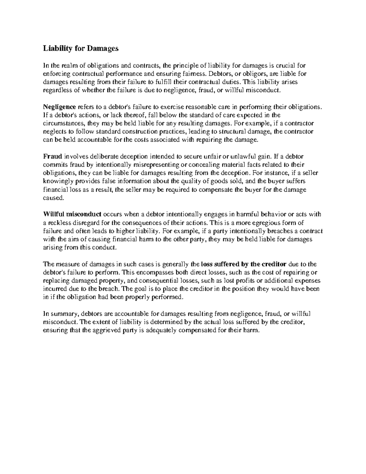 Liability for Damages - Debtors, or obligors, are liable for damages ...