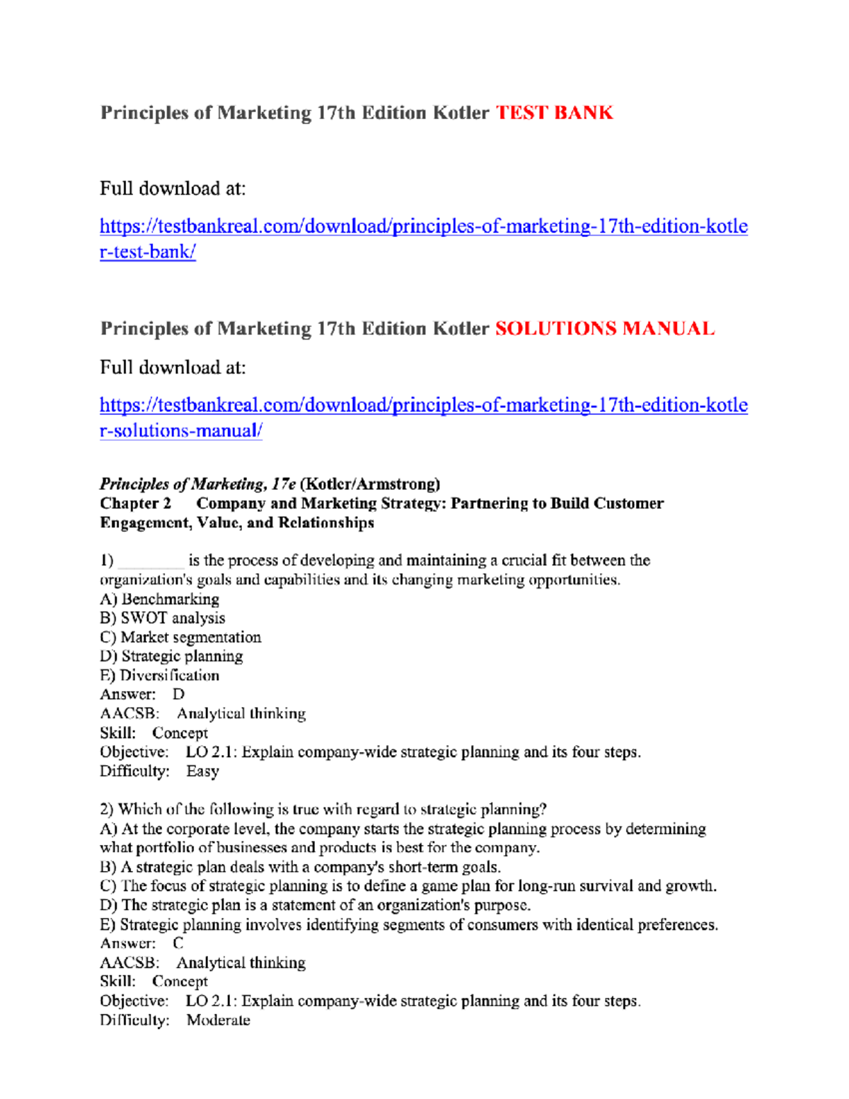 MM Test Bank Ch02 - Marketing testbank for practice questions ...