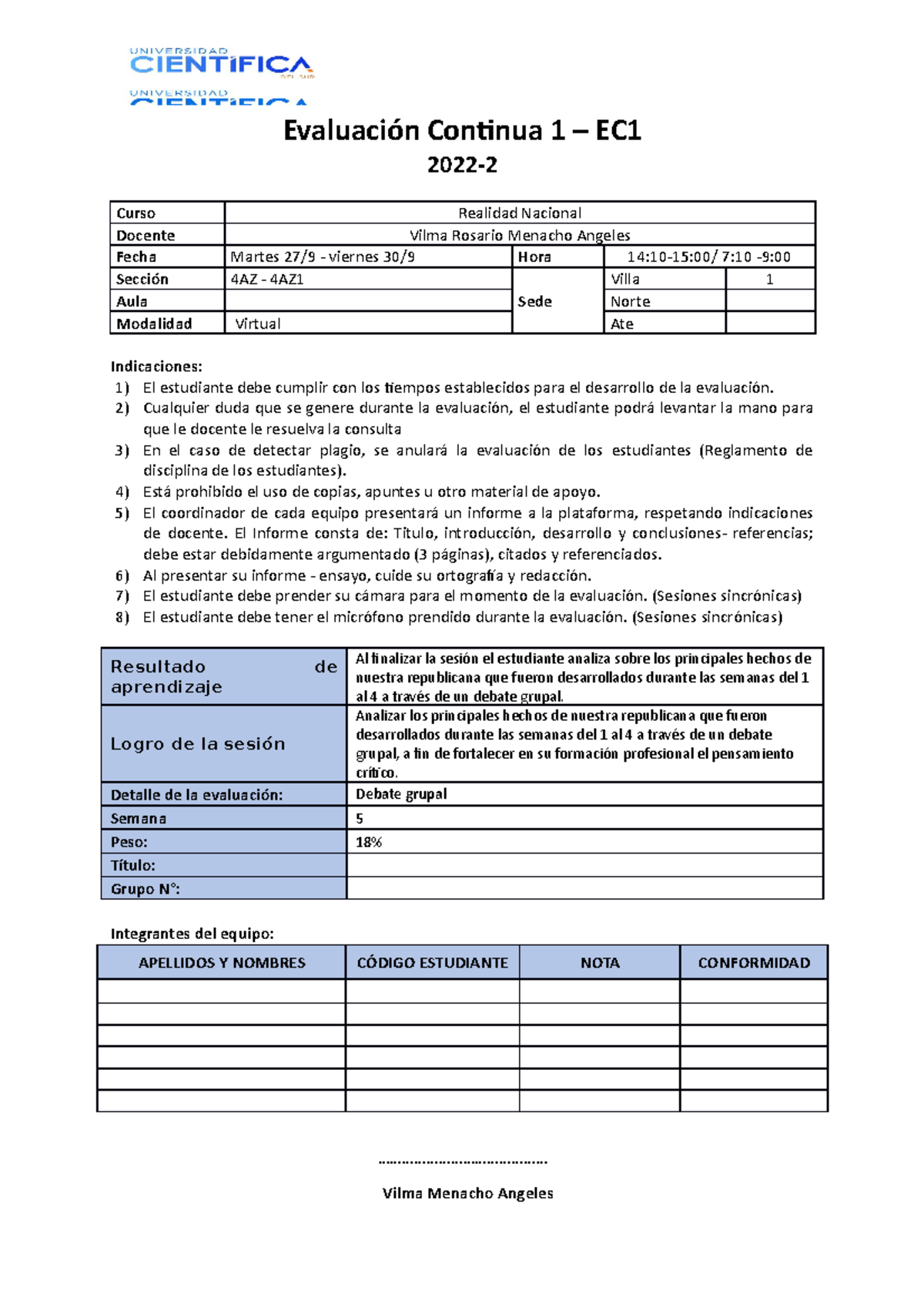 4AZ-EC1- Formato Y RÚ Brica - Evaluación Continua 1 – EC 2022- Curso Realidad Nacional Docente ...