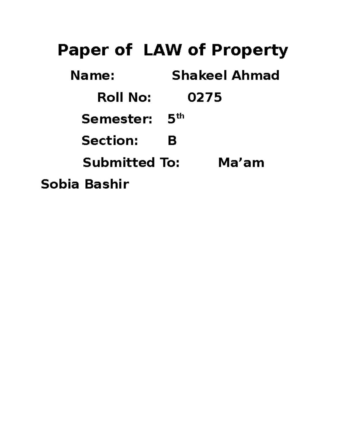 Paper of Law of Property best lecture notes - international law ...