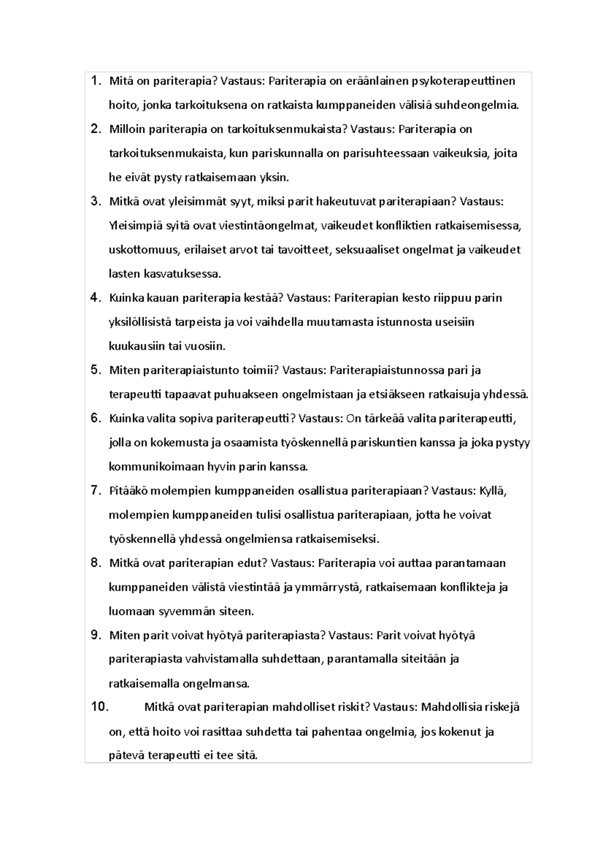 Paartherapie Zusammen 8 - Mitä on pariterapia? Vastaus: Pariterapia on ...