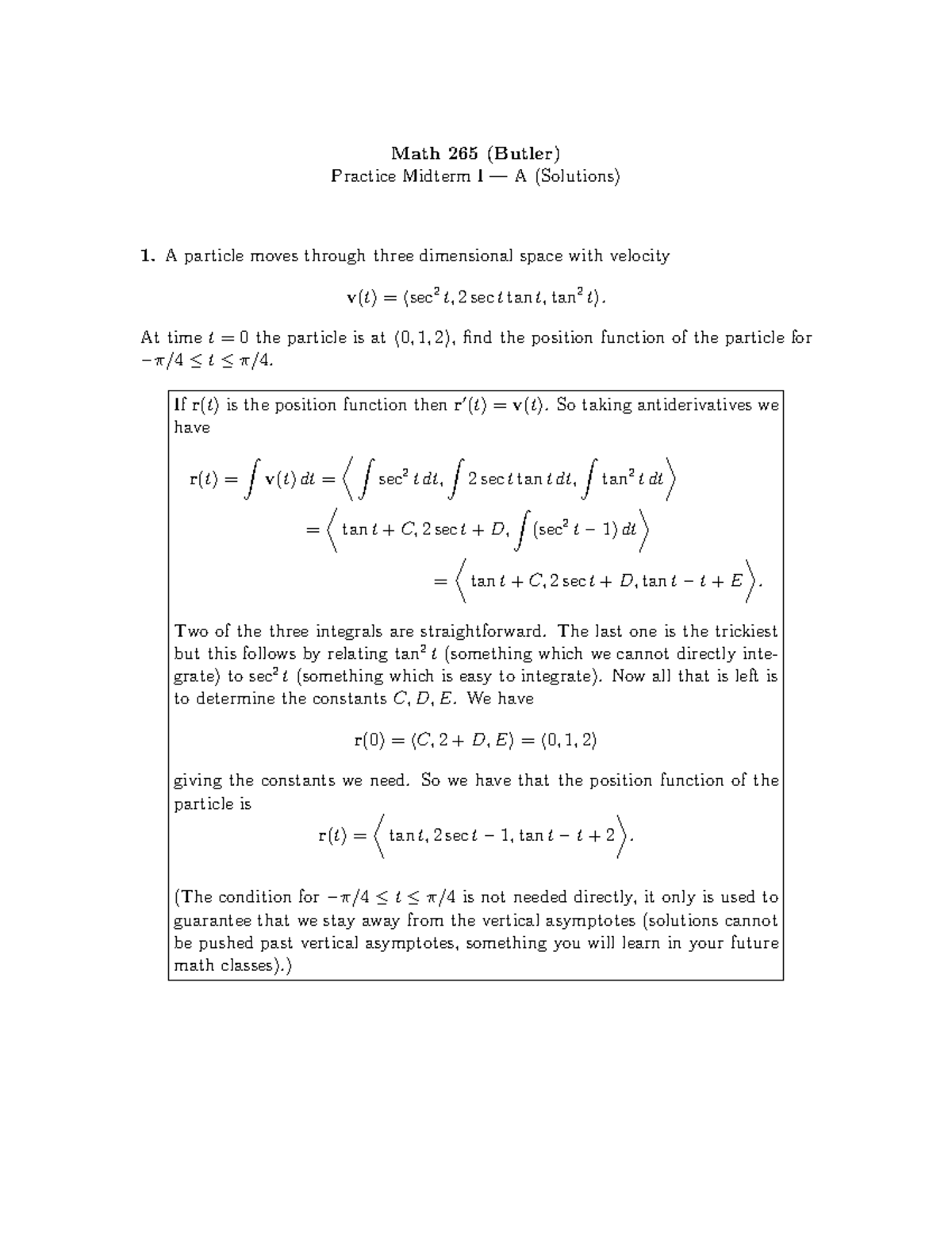 265F11PT1ASolns - helpful exams for the class - Math 265 (Butler ...