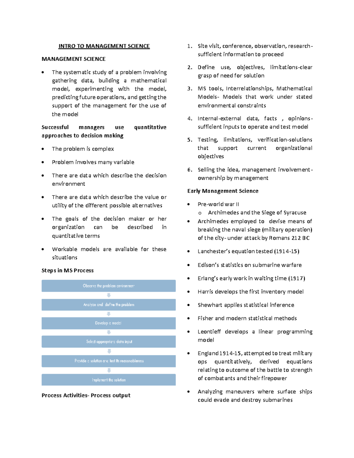 Management-Science-Reviewer - INTRO TO MANAGEMENT SCIENCE MANAGEMENT ...