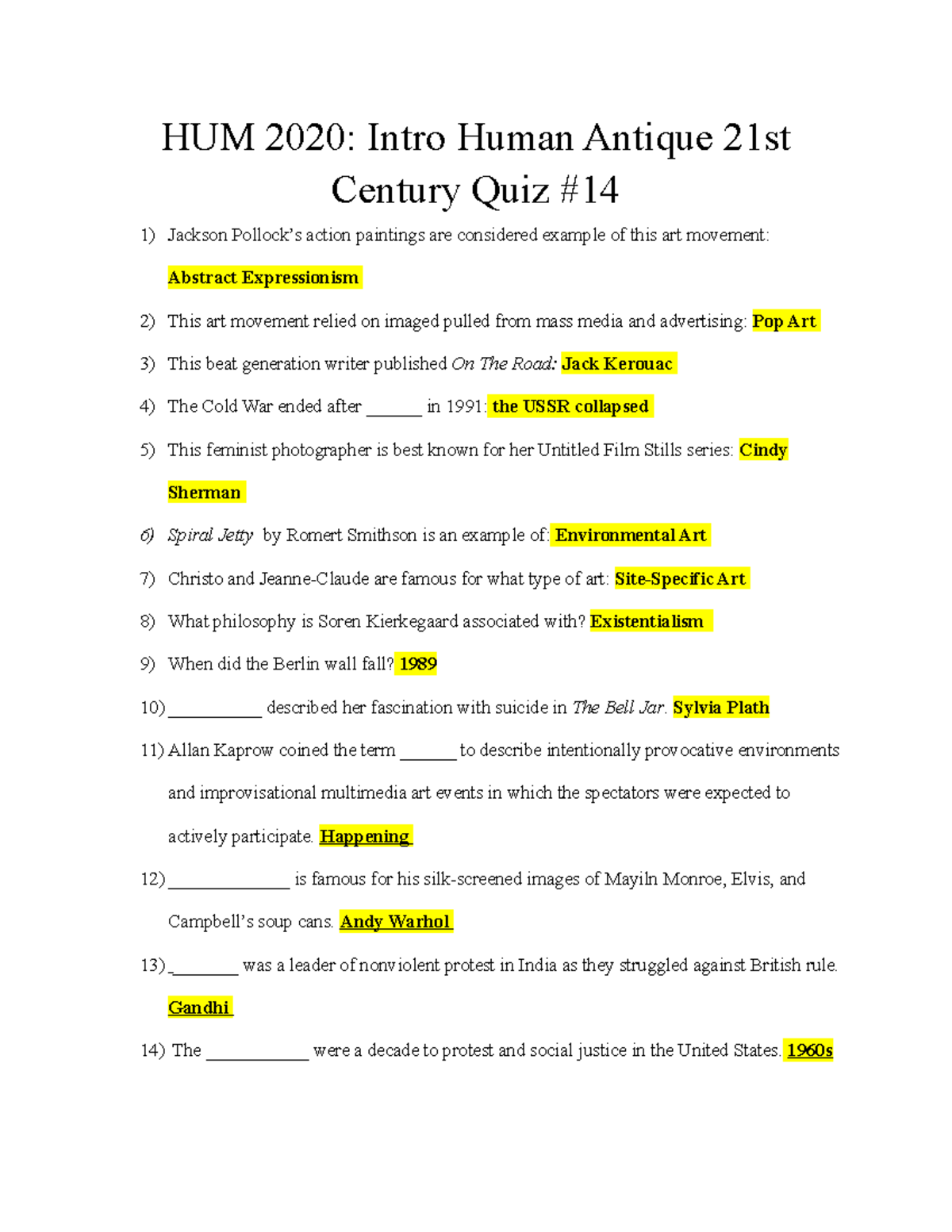 HUM 2020 Intro Human Antique 21st Century Quiz #14 - HUM 2020: Intro ...
