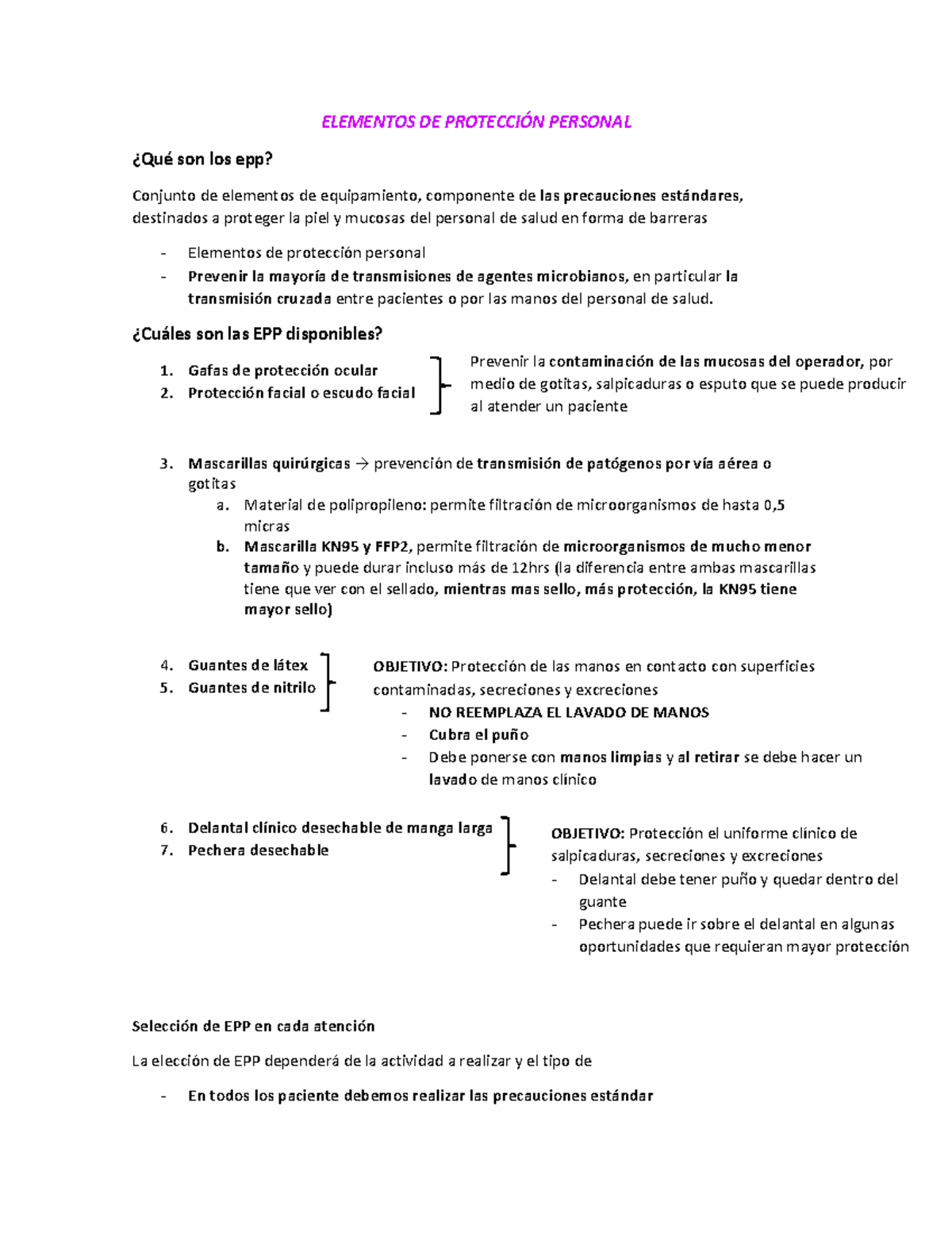 Curso DE EPP - ELEMENTOS DE PROTECCI”N PERSONAL øQuÈ son los epp? Conjunto de elementos de - Studocu