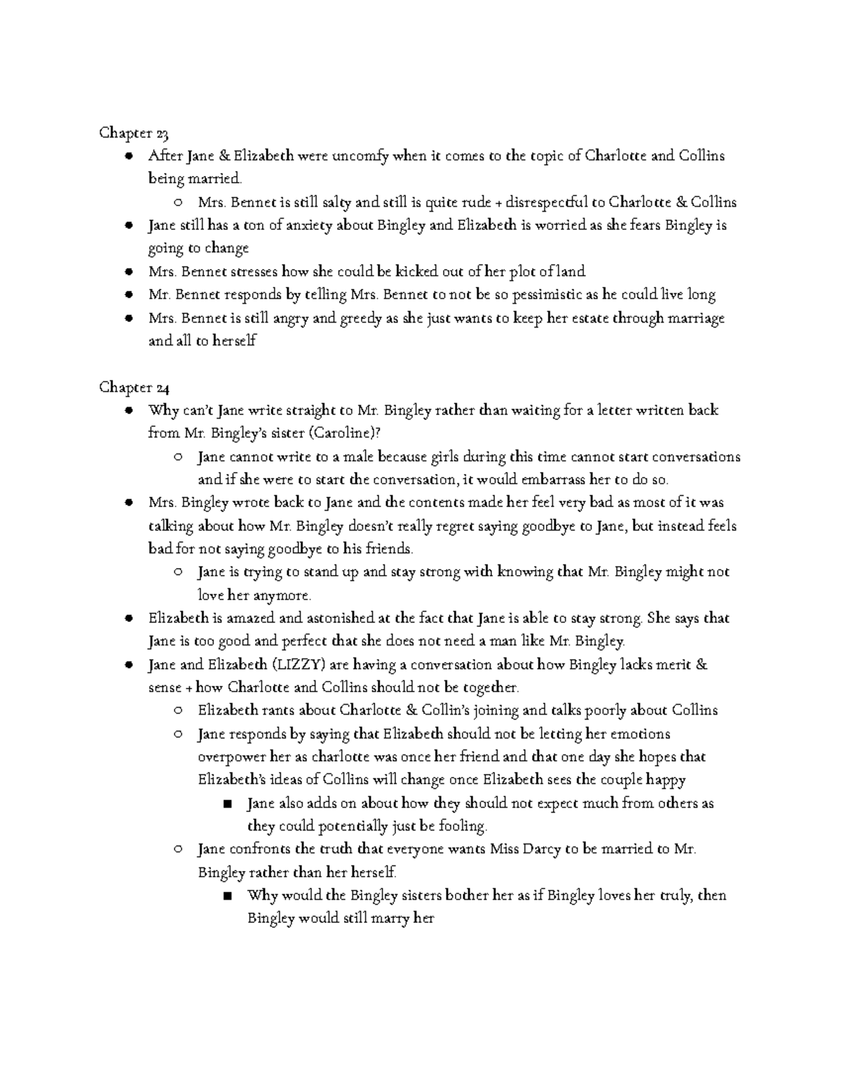 Pride and Prejudice Notes Part 1 - Chapter 23 Aer Jane & Elizabeth were ...