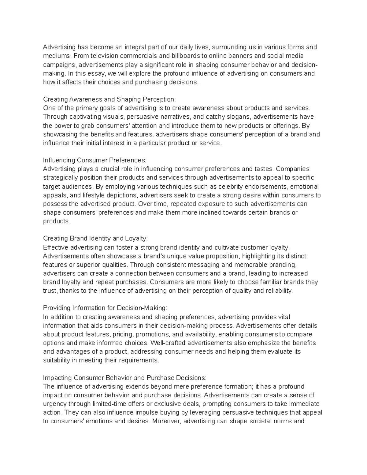 The influence of advertising on consumer behavior and decision-making ...