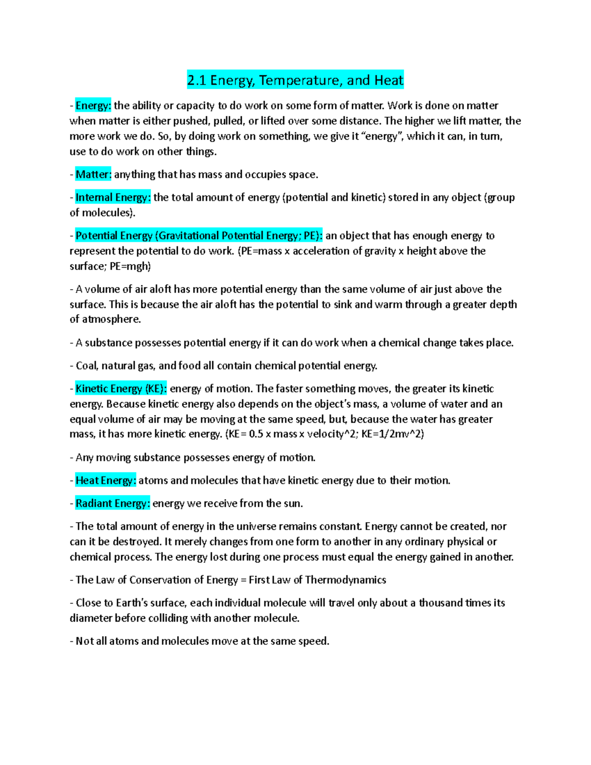 Meteorology Ebook Notes - 2 Energy, Temperature, and Heat Energy: the ...