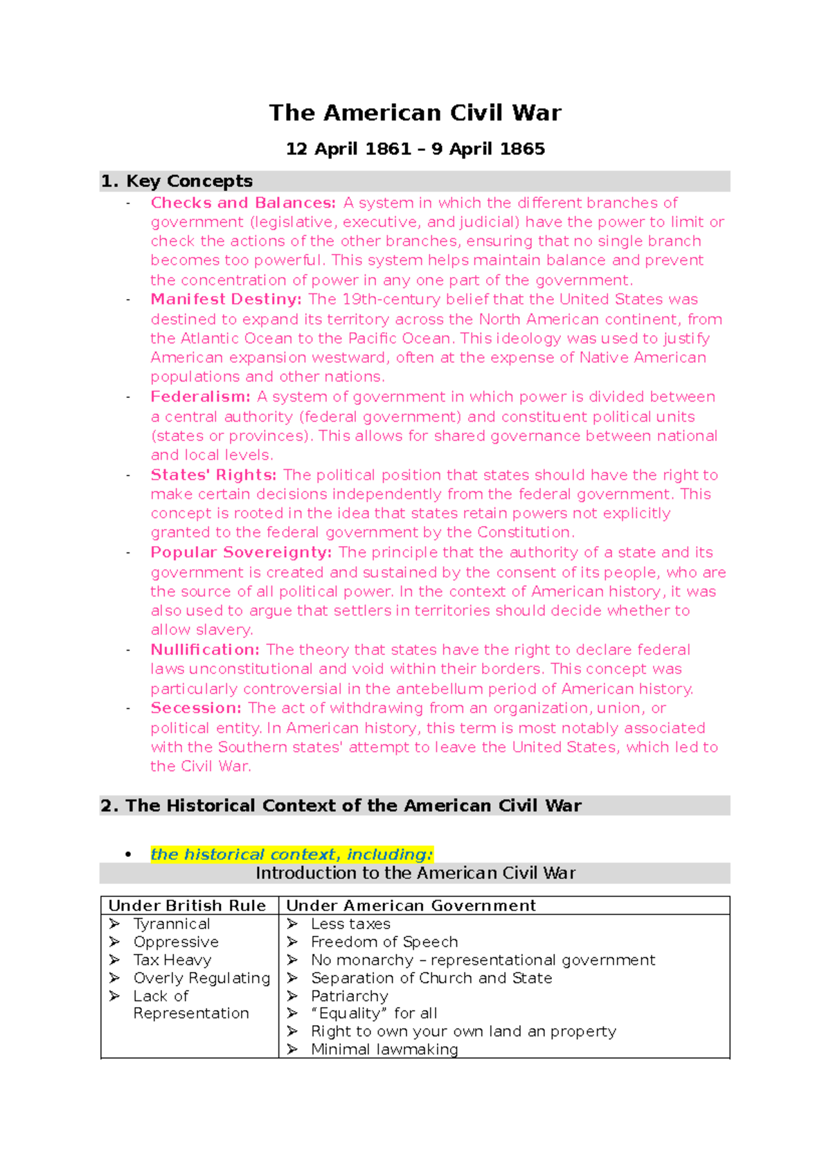 0. American Civil War Notes - The American Civil War 12 April 1861 – 9 ...