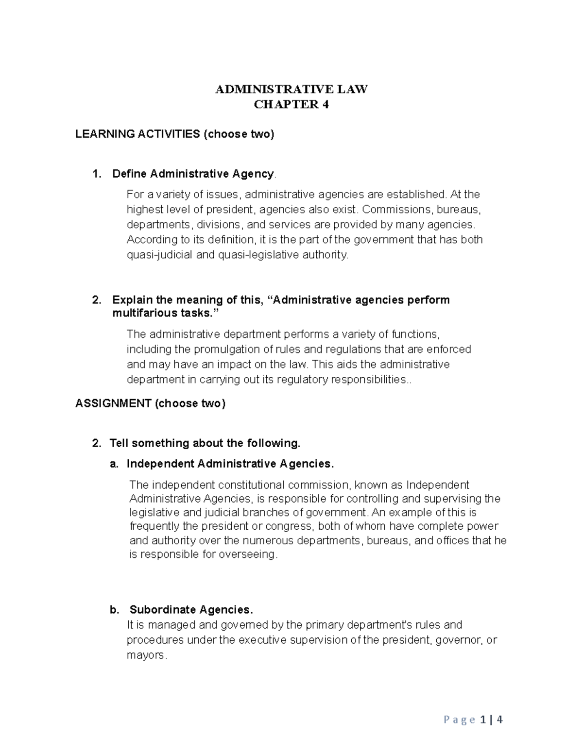 Administrative Law 4 - It contains the Evaluation of learning activity ...